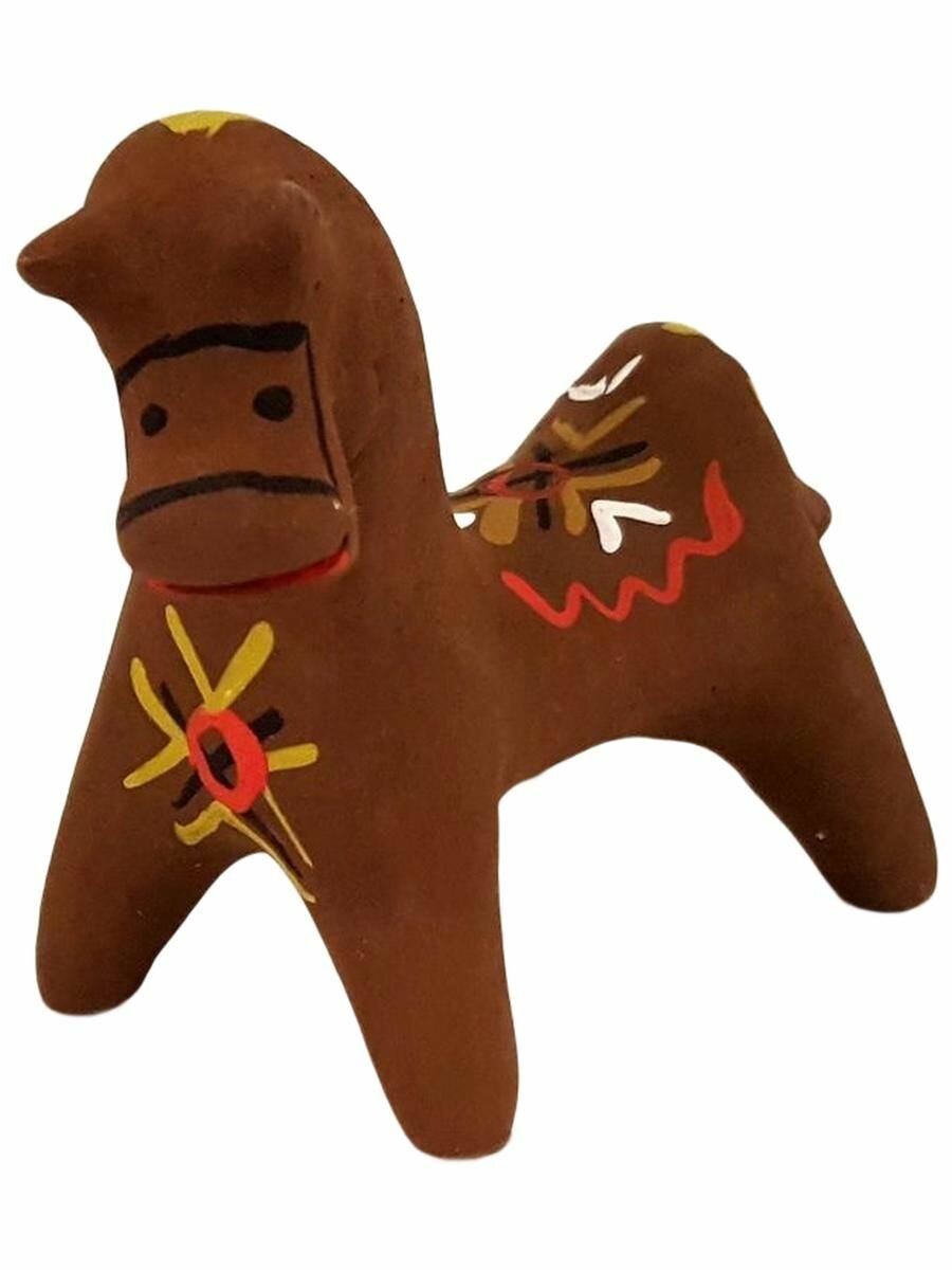 Конь коричневый малый-2, Каргопольская глиняная игрушка, ручная авторская работа