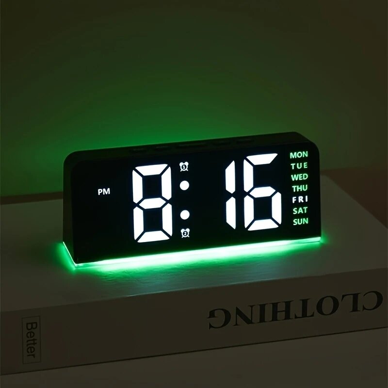 Цифровые часы с будильником, Black shell-Green