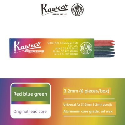 Комплект стержней для механического карандаша KAWECO 3.2 мм красный, синий, зеленый, 6 шт. в коробке