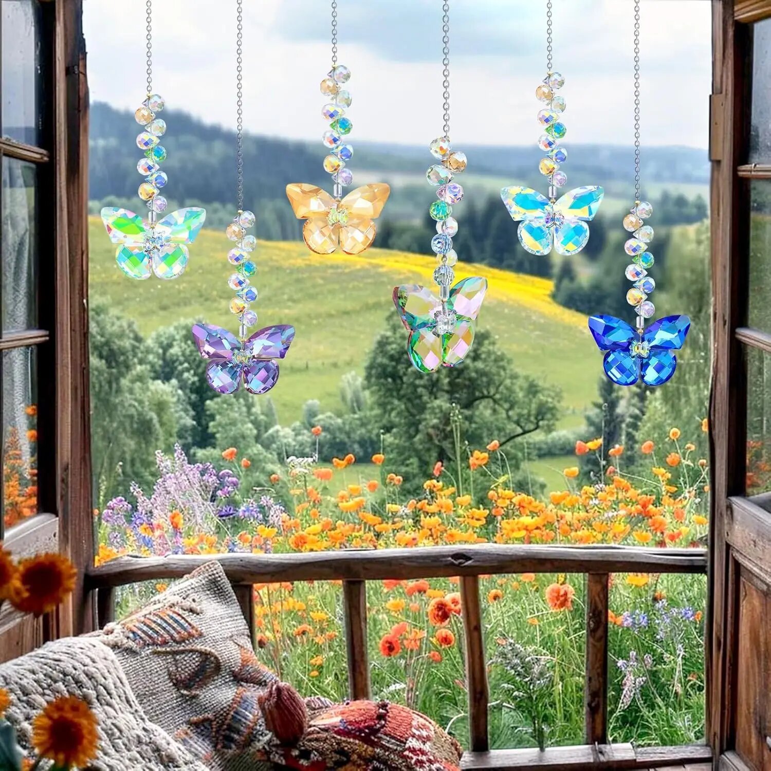 Хрустальная бабочка-мобиль, синий цвет — фото 1