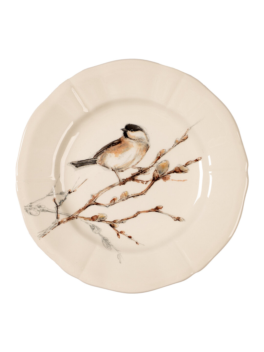Тарелка для канапе Gien Oiseaux Foret Гаичка, 17 см, фаянс, 1 шт.
