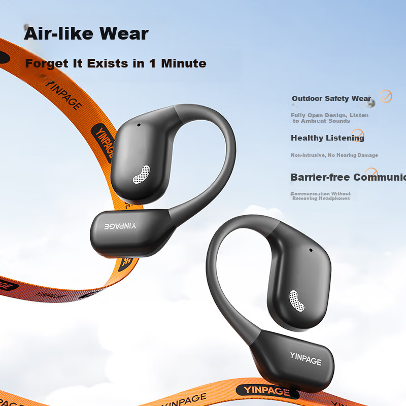 Yinbeiqi Open Air Open-ear Bluetooth Earphones Hanging Ear Directional Sound Transmission High Sound Quality Comfortable Sports Running True Wireless Earphones APP Smart Connection Compatible with App