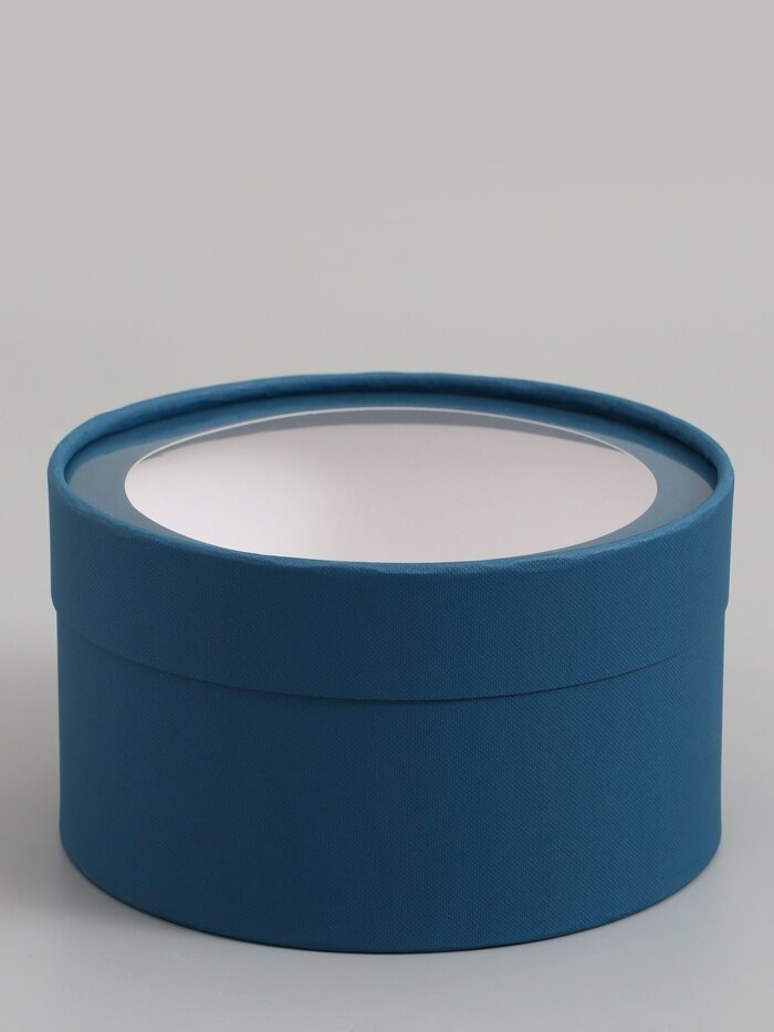 Подарочная коробка круглая, морской, завальцованная с окном, 18×10 см