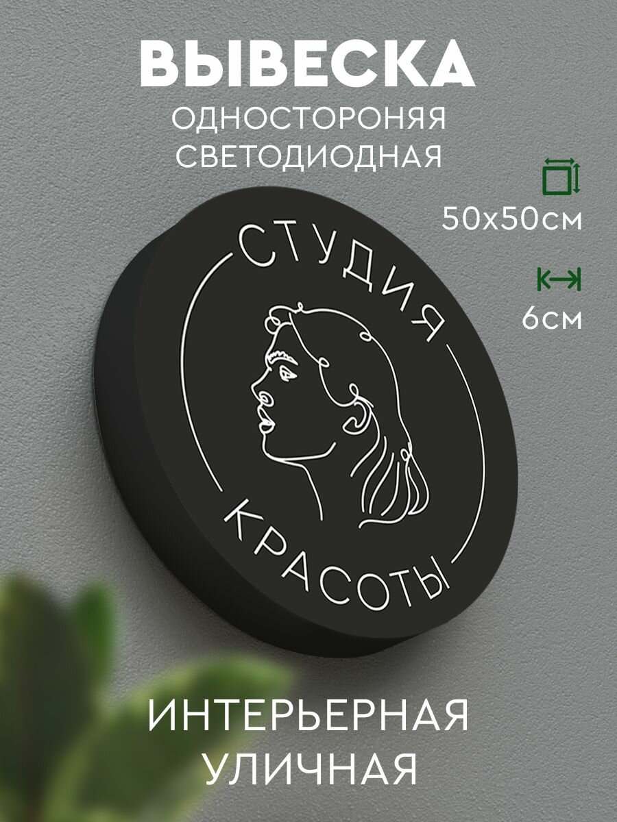 Световая вывеска для улицы и для интерьера односторонняя с подсветкой 50 см. "Студия красоты " 18