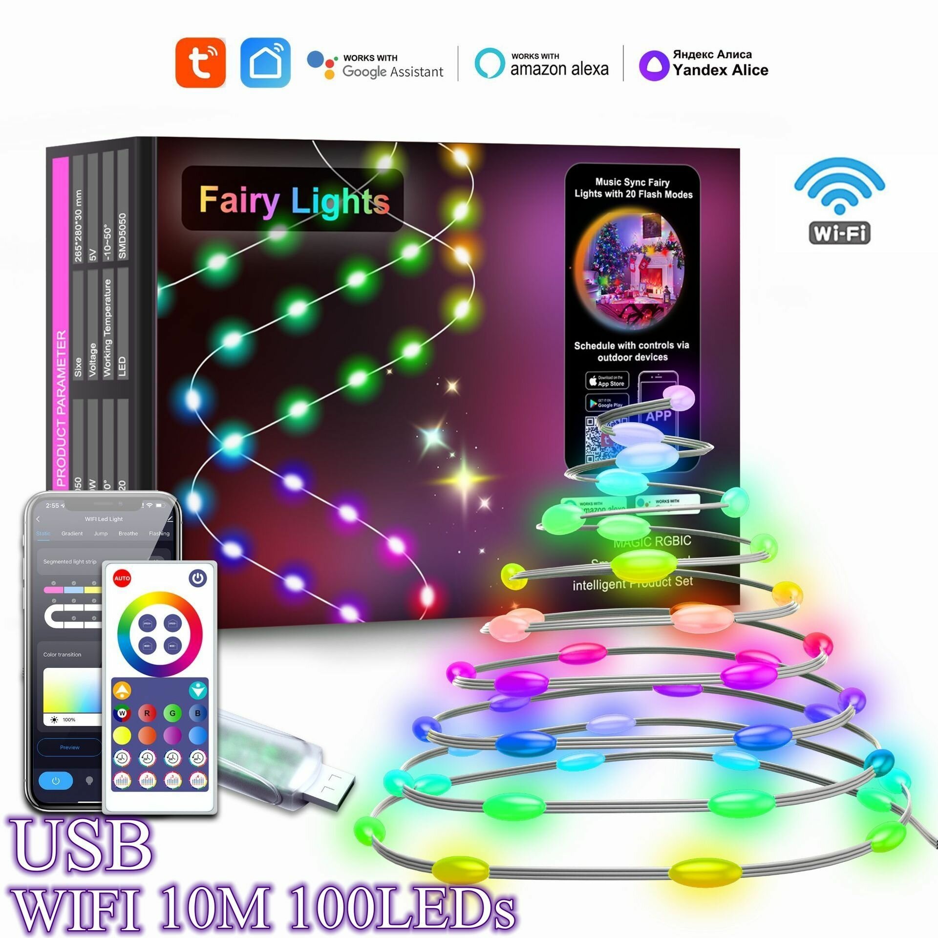 USB-питание, симфоническая линия 5V Smart WIFI, 10 м, Музыкальная синхронизация WS2812B RGBIC праздничное атмосферное освещение, Адресная гирлянда для рождественского праздника украшение для вечеринки
