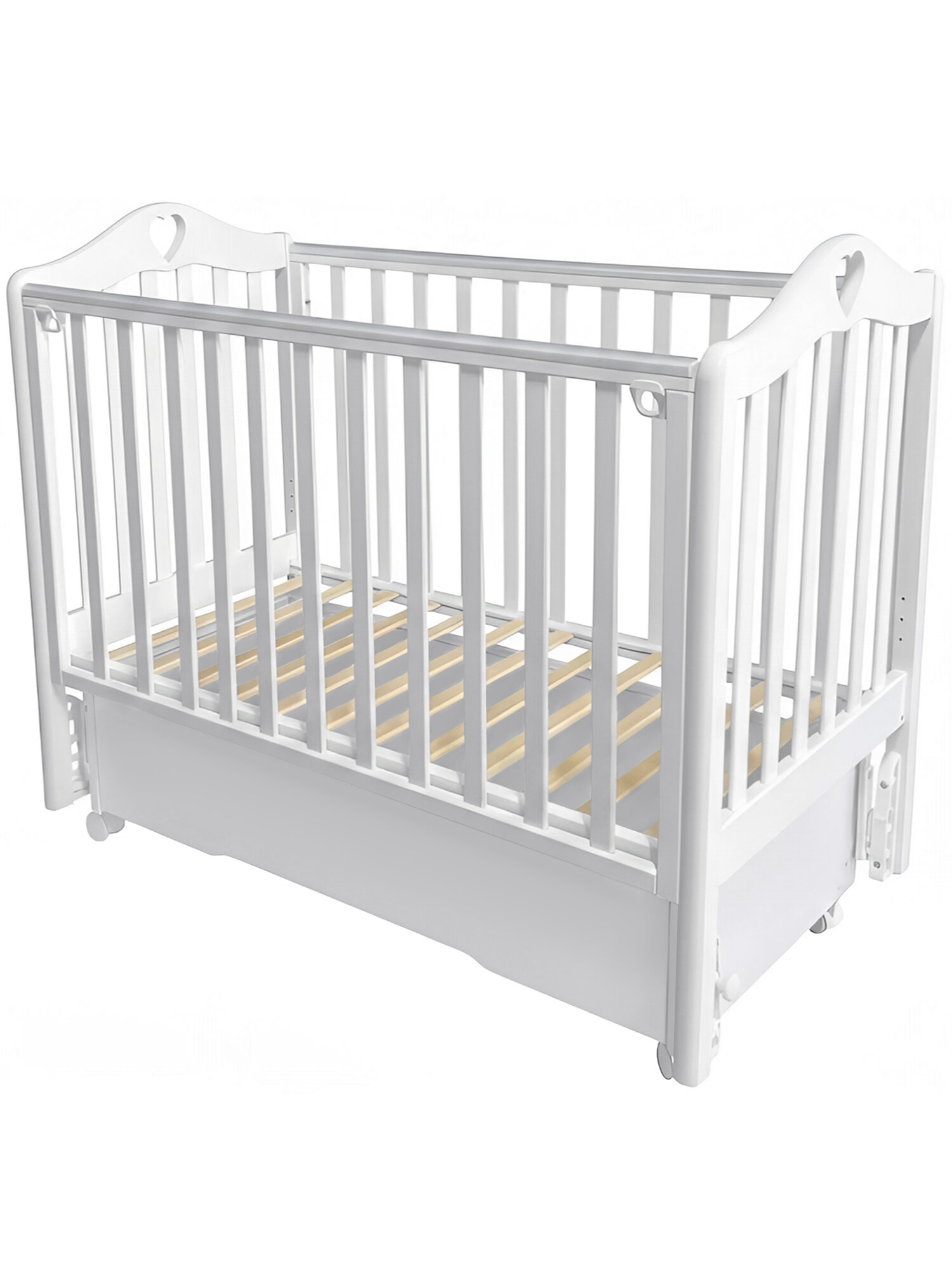 Кроватка детская для новорожденных Антел Дарина-2, универсальный маятник, колеса и ящик, белый