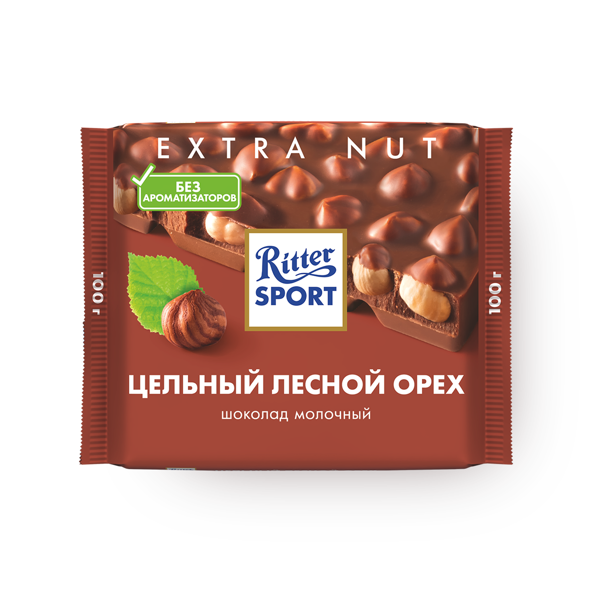 Шоколад молочный Ritter Sport Extra Nut с цельным лесным орехом