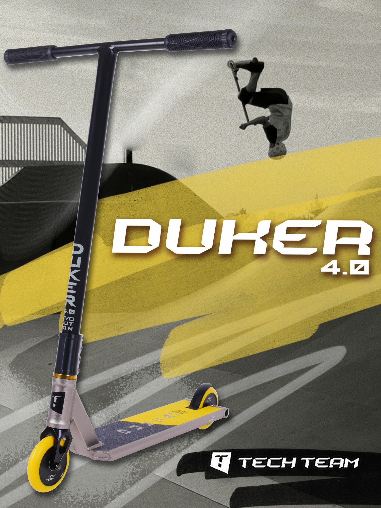 Самокат трюковой Tech Team Duker 4.0 серо-желтый