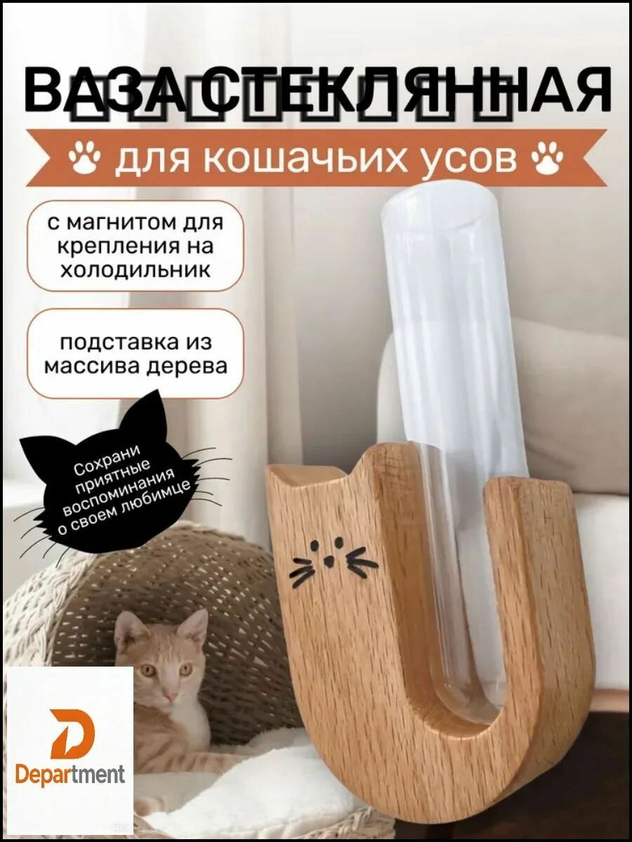 Прозрачная стеклянная ваза для Кошачьих усов с магнитом