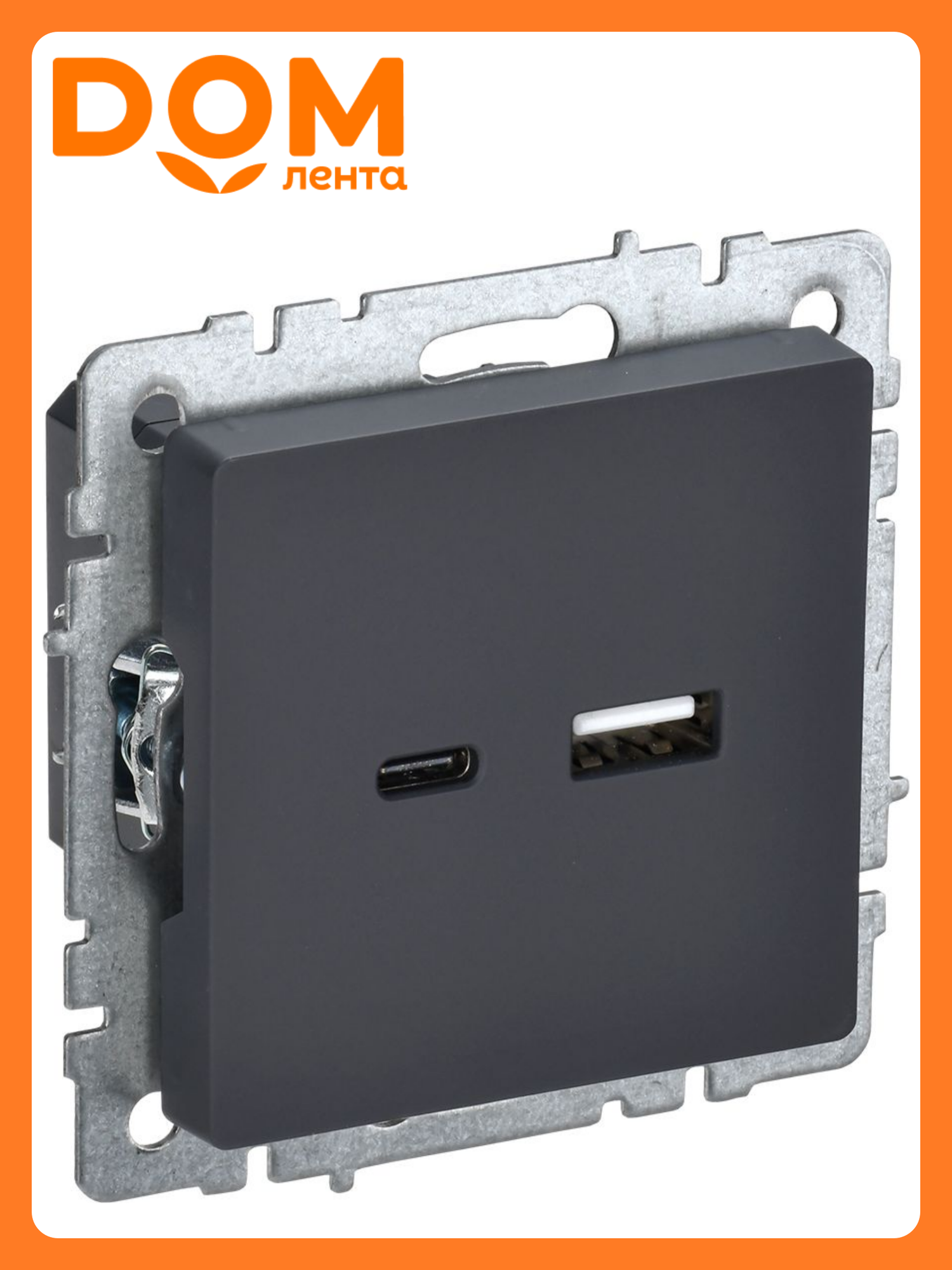 Розетка IEK BRITE РЮ11-1-БрГ, USB A+C, 18 Вт, IP20, пластик, серая
