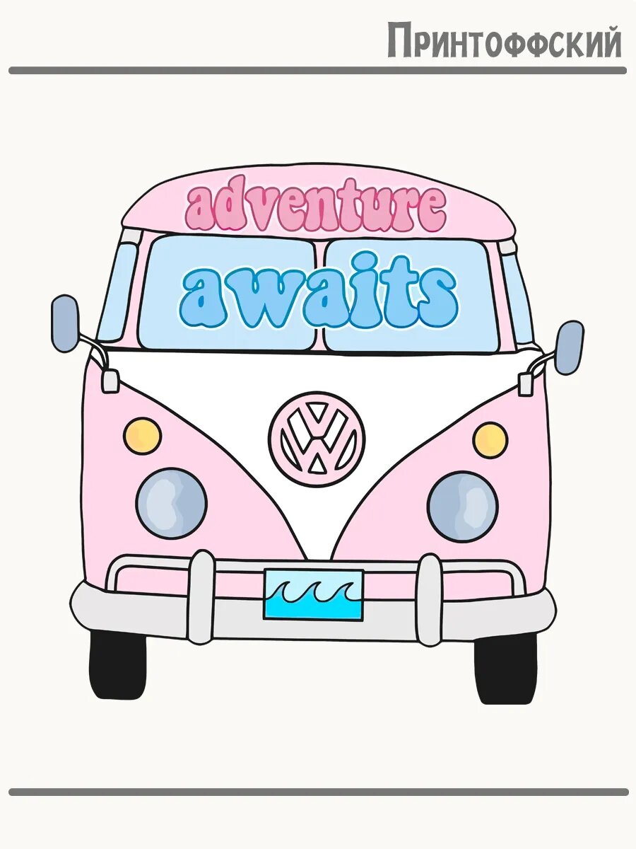 Термонаклейка для одежды и аксессуаров DTF-печать фургон хиппи volkswagen
