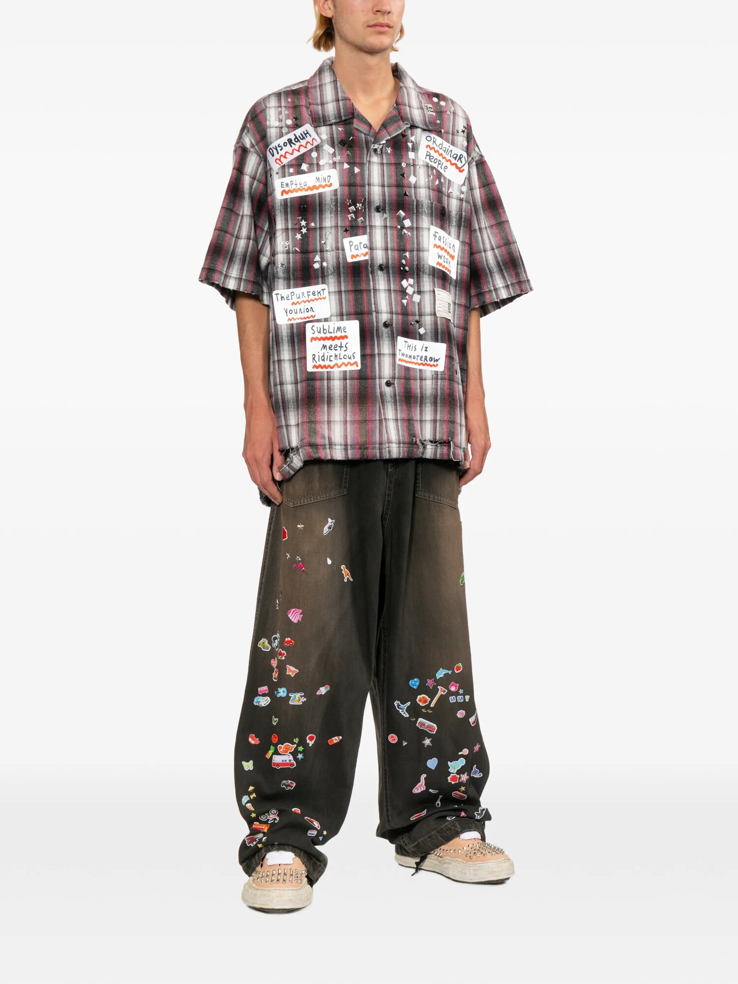 Рубашка MAISON MIHARA YASUHIRO Checked appliquéd shirt, размер 48, черный — фото 1