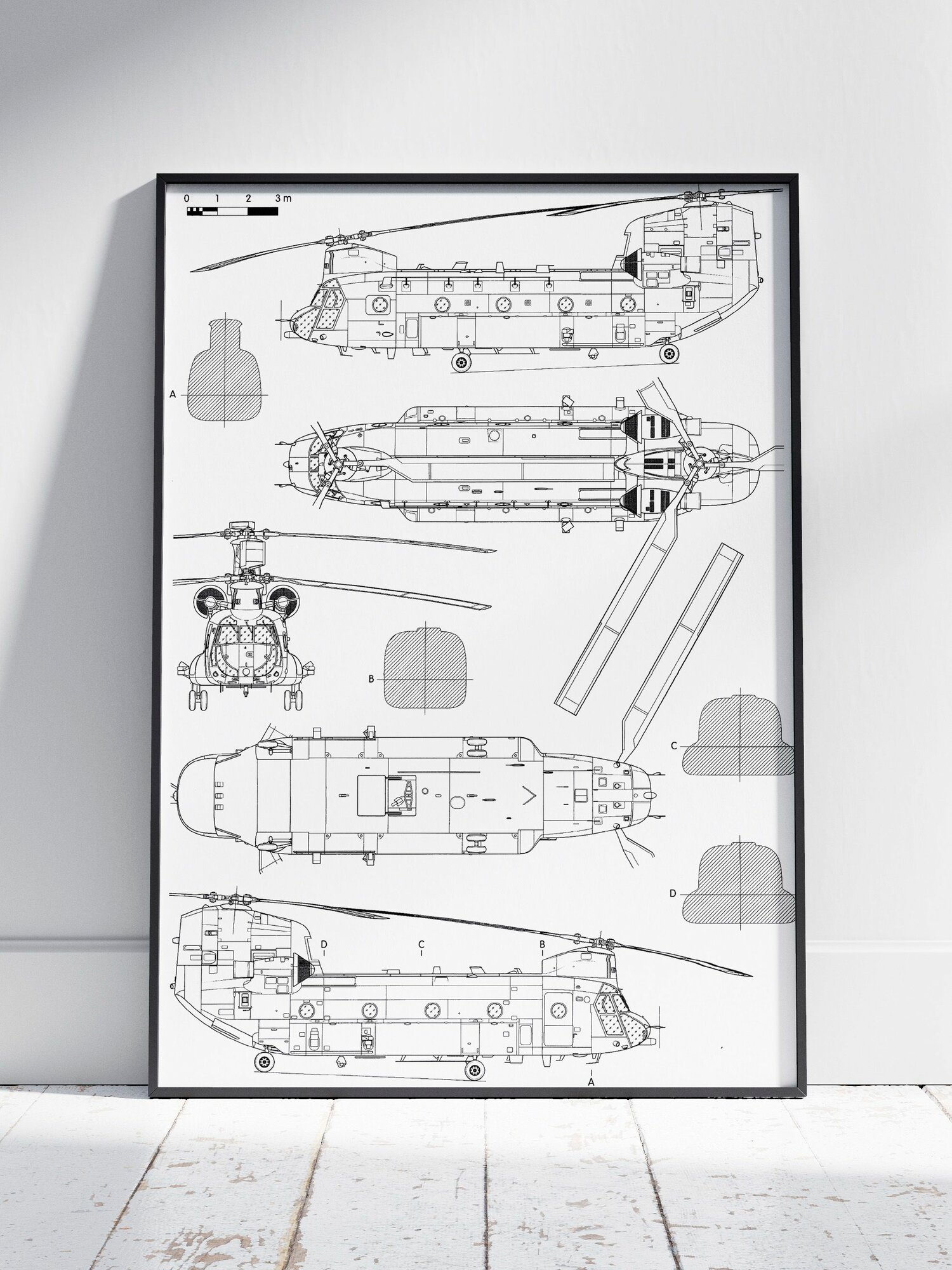 Плакат на стену для интерьера Техника и транспорт (Боинг CH 47 Чинук - Boeing CH 47 Chinook 2) - Постер по транспорту формата A4 (21x30 см)