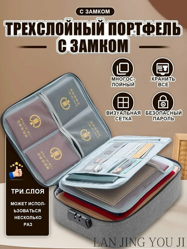 Органайзер для документов а4 на молнии с кодовым замком