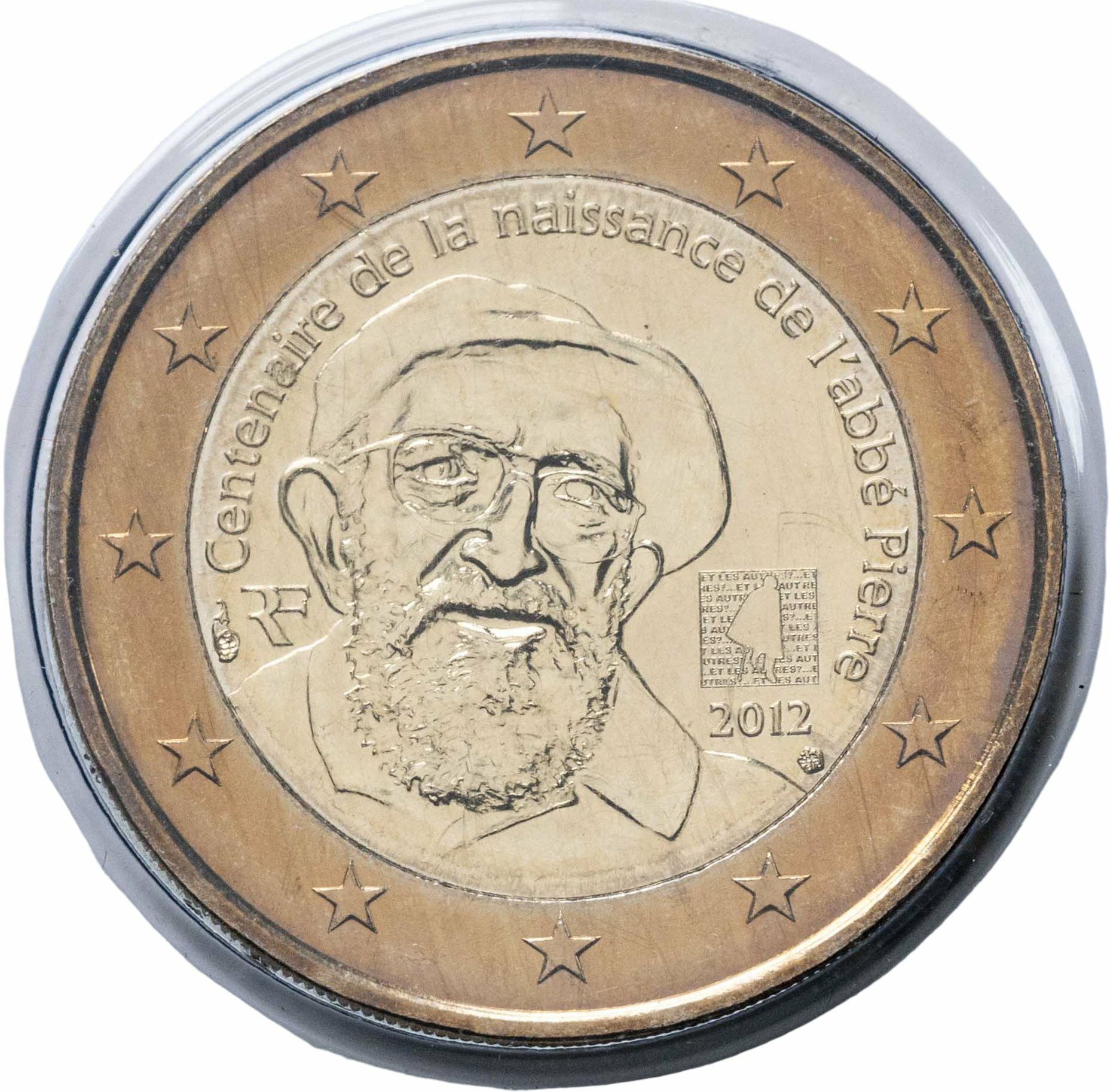 Франция 2 евро 2012 "100 лет со дня рождения Аббата Пьера" официальный блистер, Биметалл, в сохранности BUNC