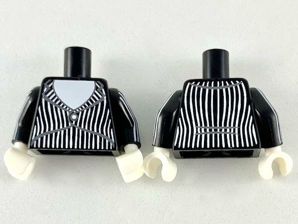 Деталь Lego 973pb3524c01 Torso Tuxedo Jacket with White Shirt and Stripes Pattern / Black Arms with 6 White Stripes Pattern / White Hands
