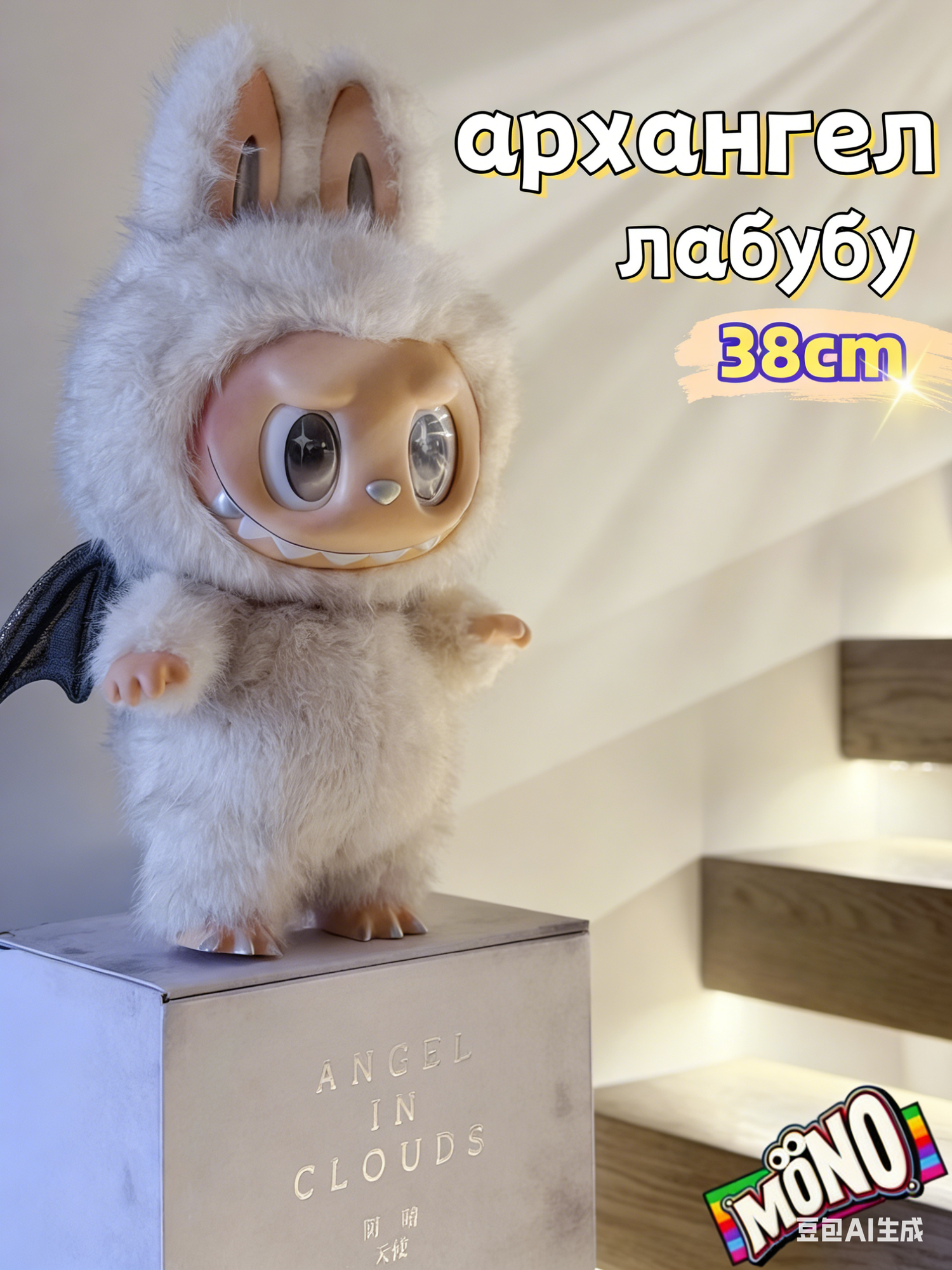 Labubu большого формата 38 см - Ангел-хранитель Labubu, коллекционный класс, белый