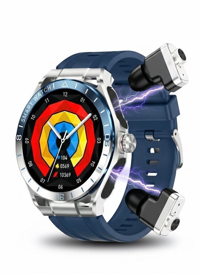 Смарт-часы LK Watch 32 2в1 с наушниками, Bluetooth, магнитная зарядка, AMOLED экран, синий
