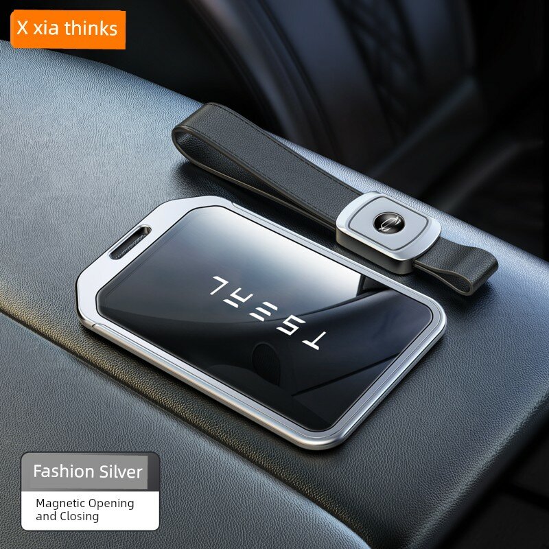 Чехол для ключа Tesla серебристый с кожаным шнуром для моделей 3/Y/S/X