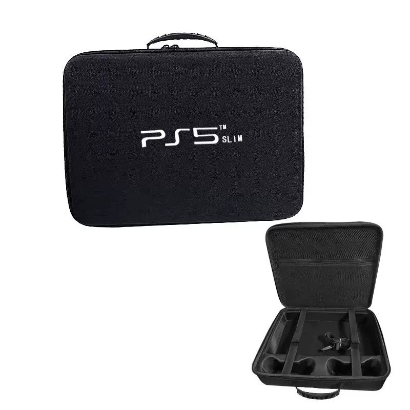 Минималистичный чехол-сумка для PS5 Slim однорядного дизайна с черным цветом и логотипом - премиум сумка для путешествий