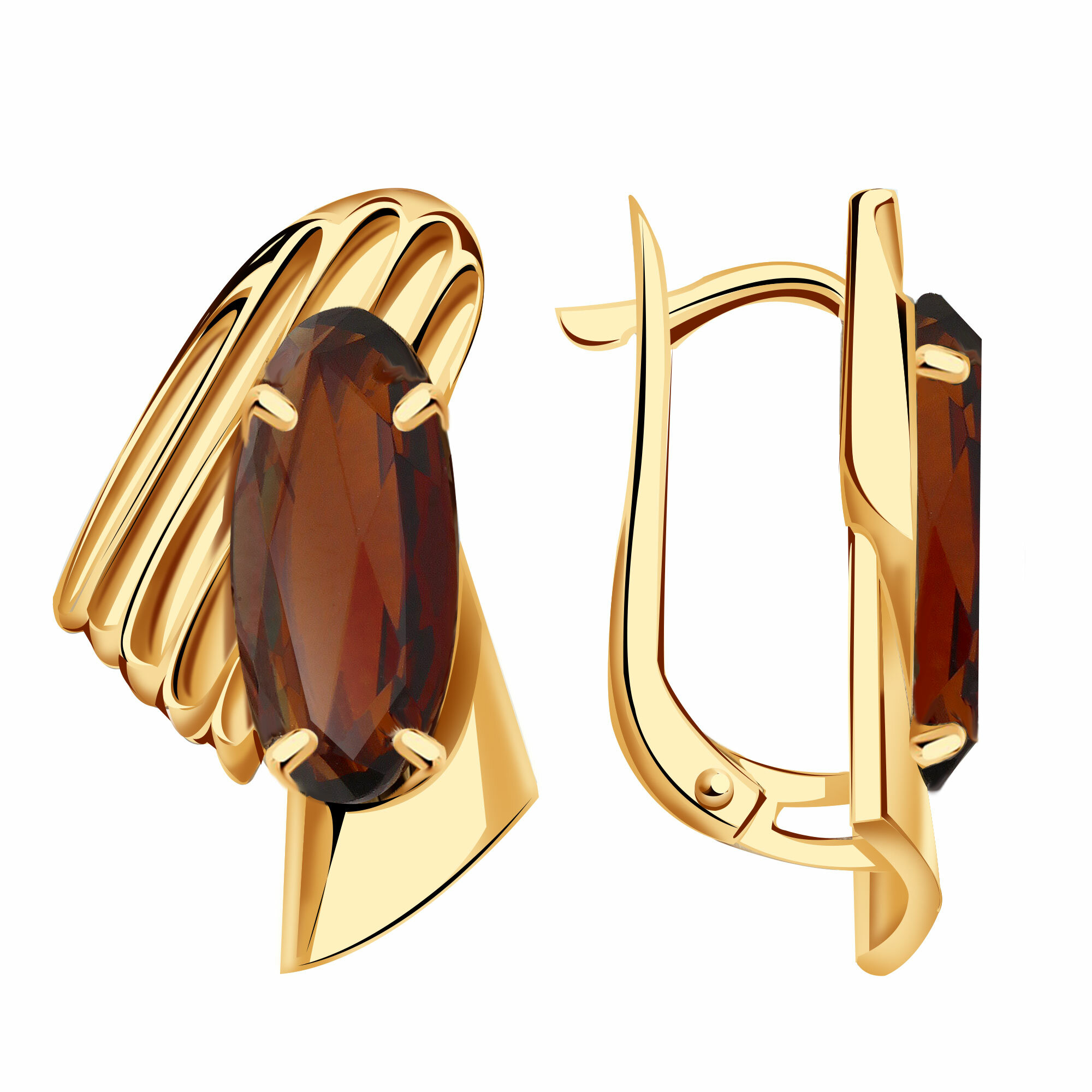 Серьги, красное золото, 585 проба, гранат