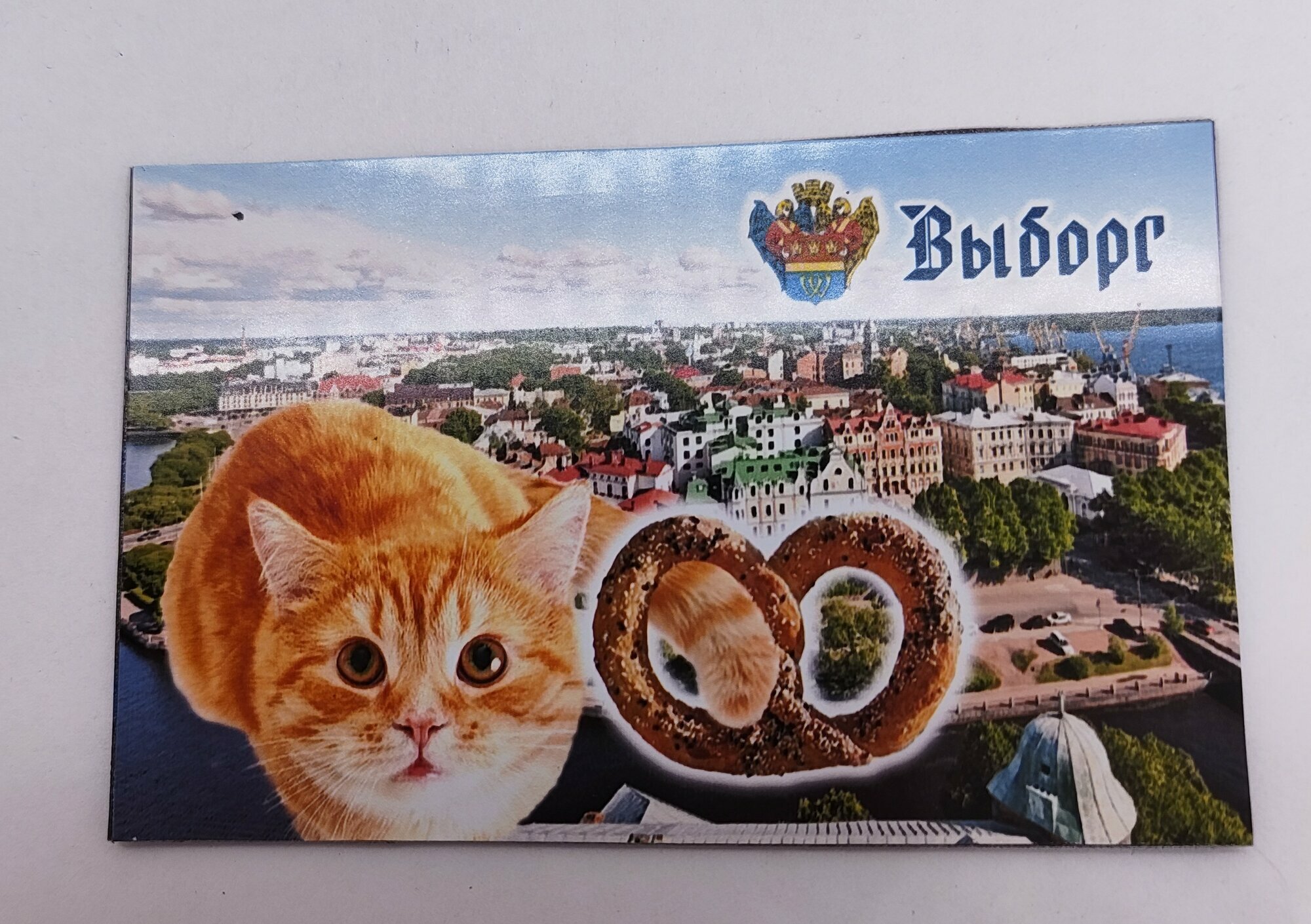Коллекционный сувенирный виниловый магнит 62*100 мм, "Выборг. Вид с высоты Выборгского Замка",