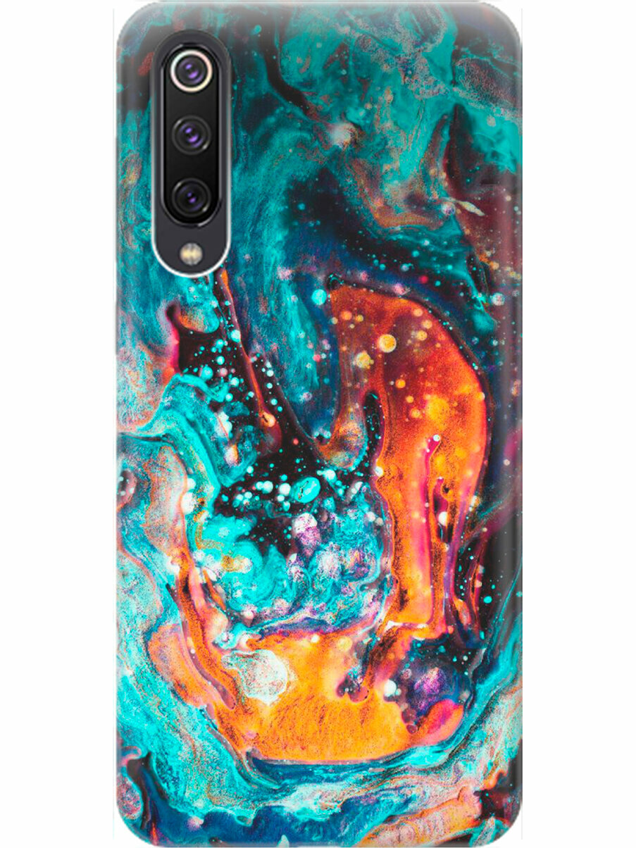 Накладка Transparent для Xiaomi Mi 9 SE с принтом "Черно-голубые краски"