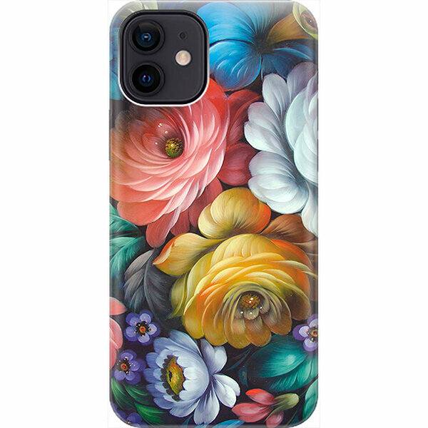 Силиконовый чехол на Apple iPhone 12 / 12 Pro / Эпл Айфон 12 / 12 Про с рисунком "Цветочная роспись"