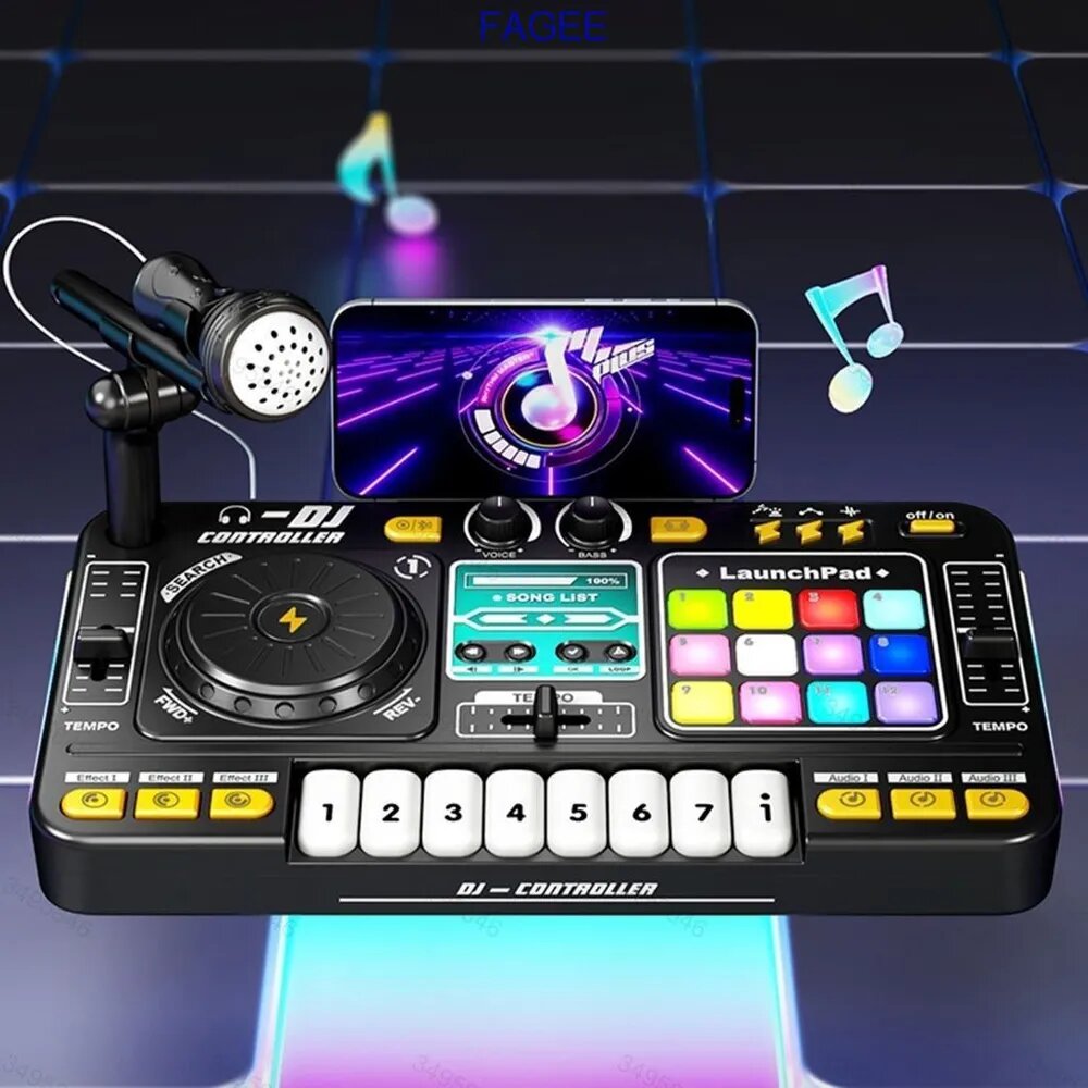 Детский DJ-контроллер белый, музыкальная игрушка с реалистичным дизайном и 12 звуковыми эффектами — фото 1