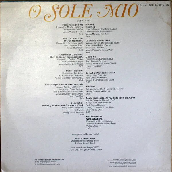 Peter Schreier - O Sole Mio — фото 1