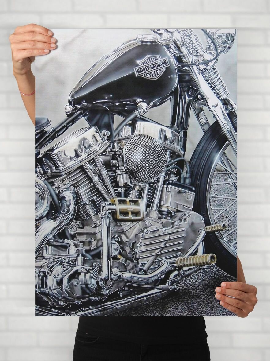 Плакат на стену для интерьера Авто и Мото (Харлей Дэвидсон Панхед FL - Harley Davidson Panhead FL) - Постер по транспорту формата A1 (61x84 см)