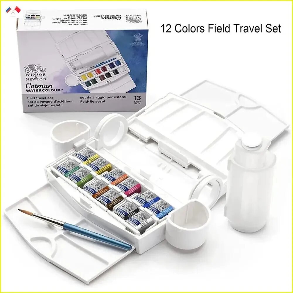 Winsor&Newton Cotman Акварельные краски набор 12 цветов, с кистью, для пленэра