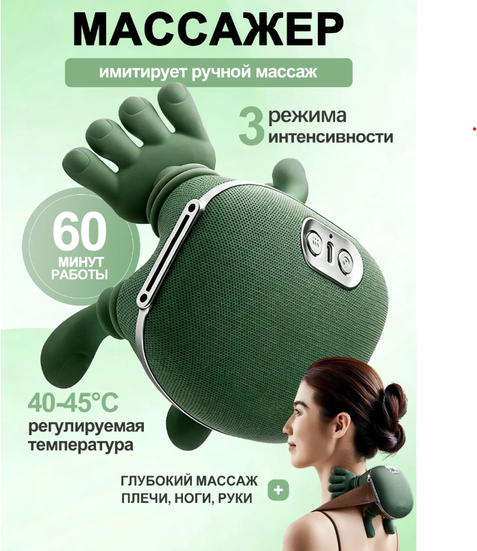 Эксклюзивный ударный массажер для шеи и плеч с функцией прогрева, предназначенный для эффективного снятия напряжения и боли