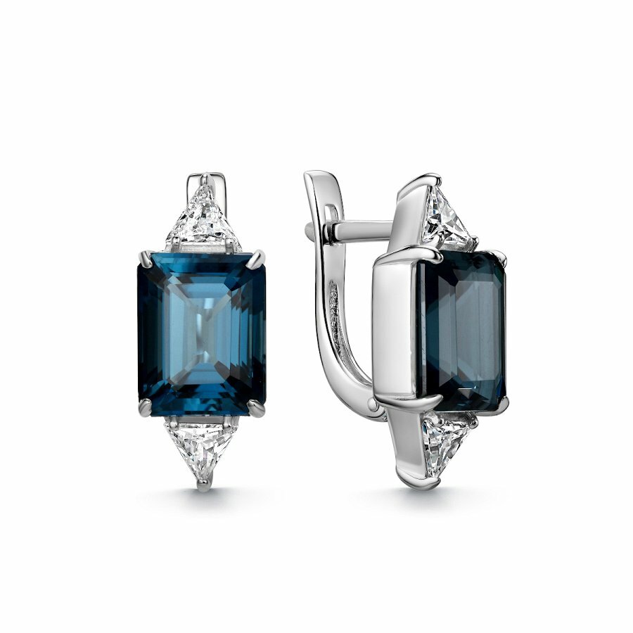 Серьги, серебро, 925 проба, родирование, Лондон топаз, фианит