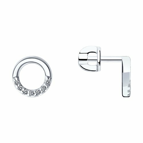 Серьги пусеты, серебро, 925 проба, родирование, фианит