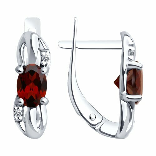 Серьги, серебро, 925 проба, родирование, фианит, гранат