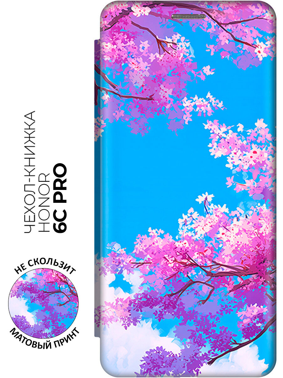 Чехол-книжка на Honor 6C Pro с принтом "Сакура в небе" золотой