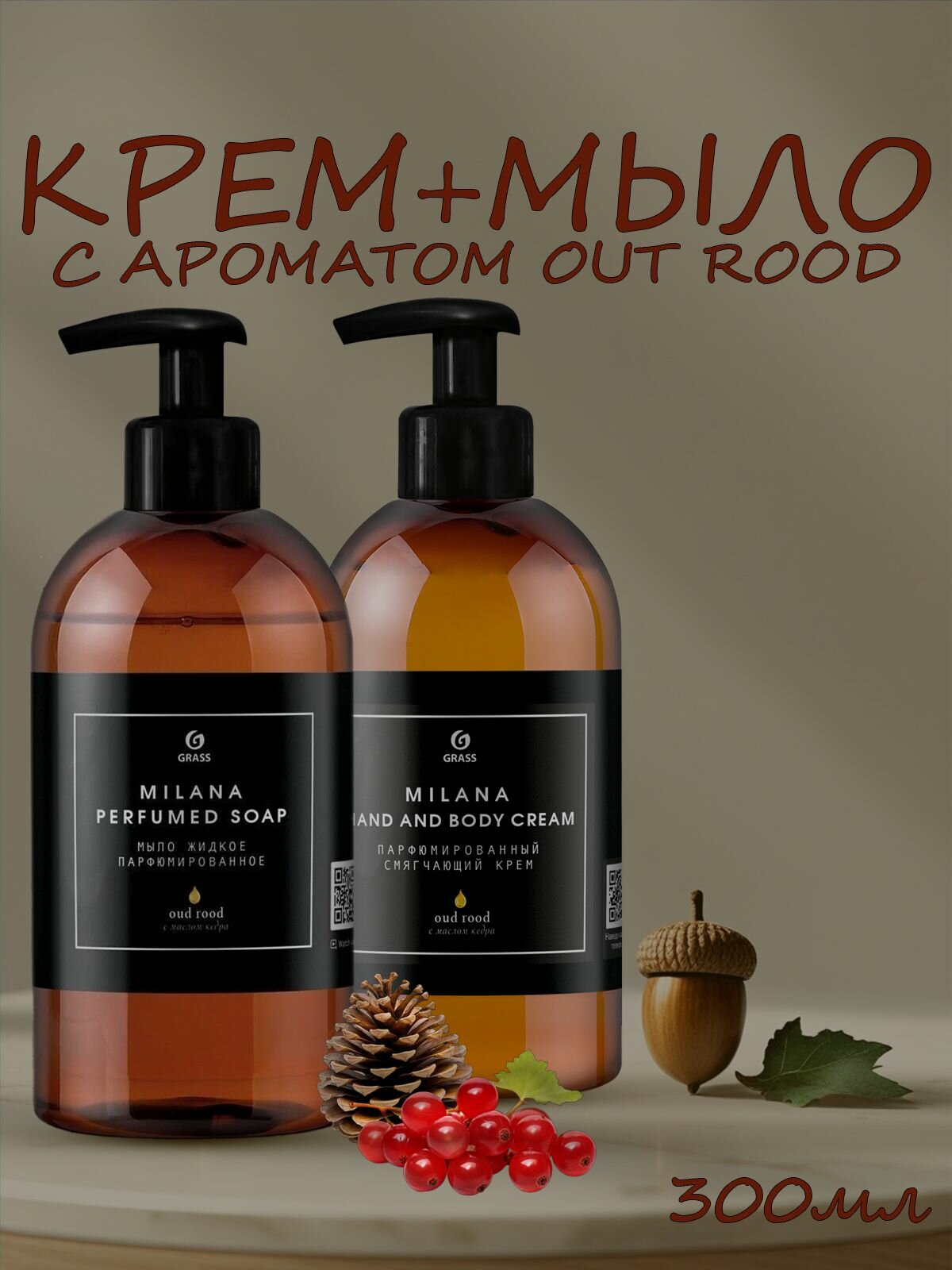 Парфюмированный набор ухода за кожей Grass Milana Oud Rood крем + мыло