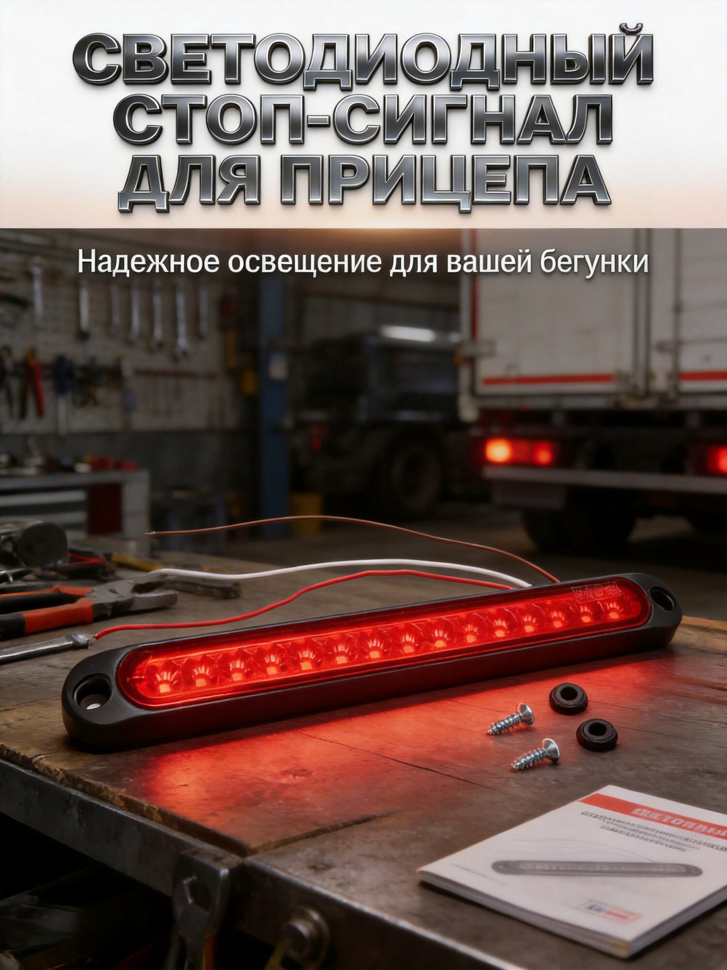 10-дюймовый герметичный задний фонарь для прицепа и автодома, 15 светодиодов третий стоп-сигнал красная линейная полоса IP67