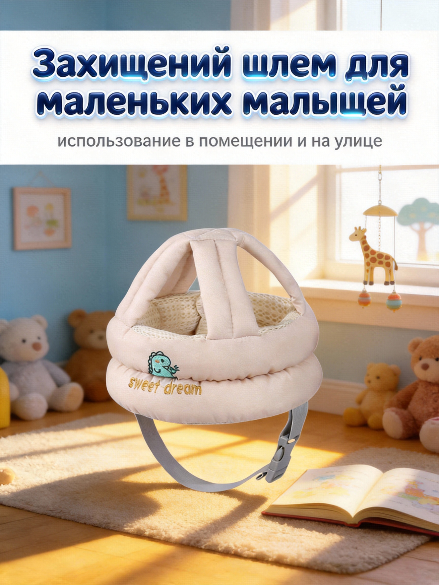 Детский защитный шлем для малышей, мягкий хлопок и полиэстер, регулируемые ремни для защиты головы при обучении ходьбе в помещении и на улице
