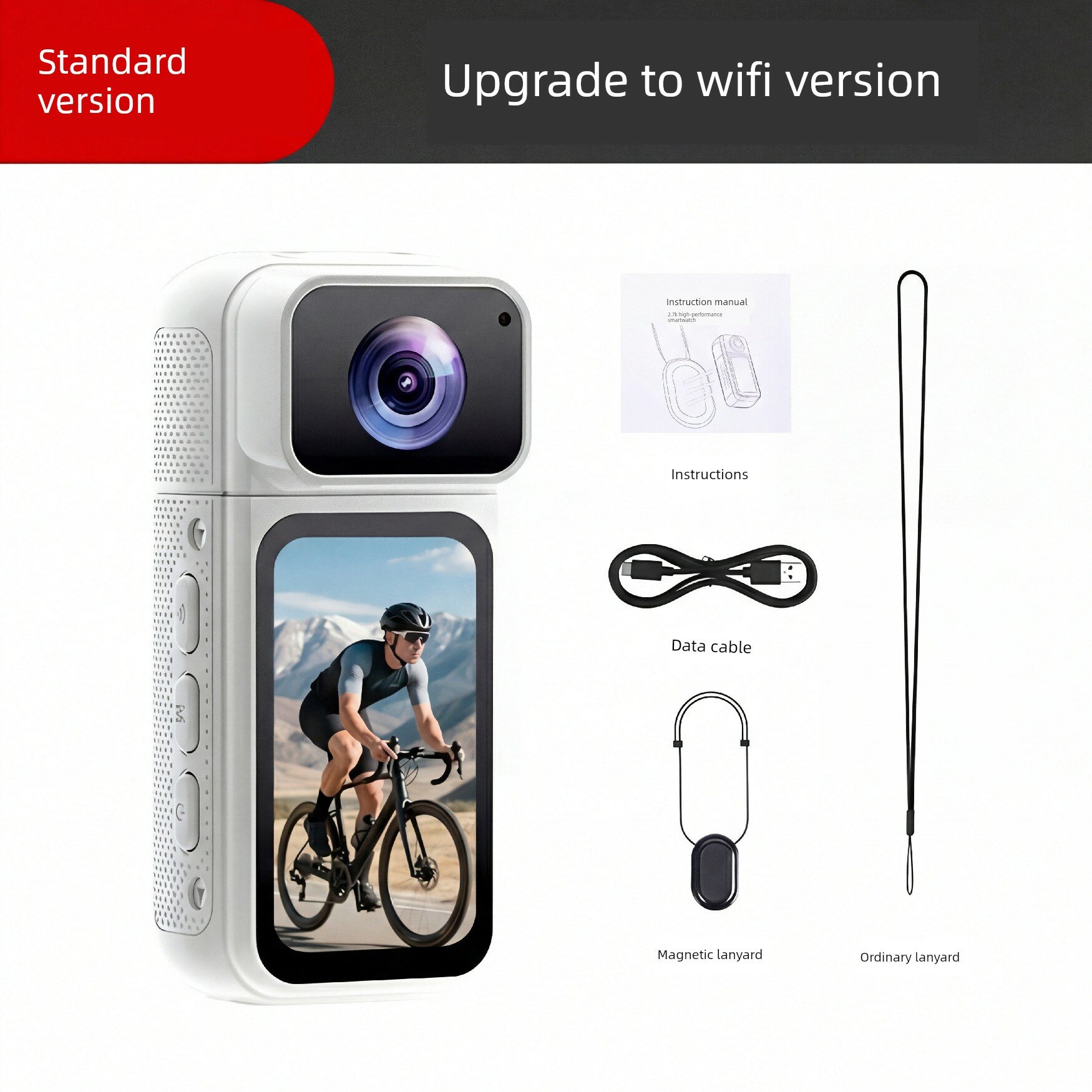 4K Action Camera S70 WiFi Upgrade Белый с записью на экране и высококачественной поворотной линзой, комплект с картой