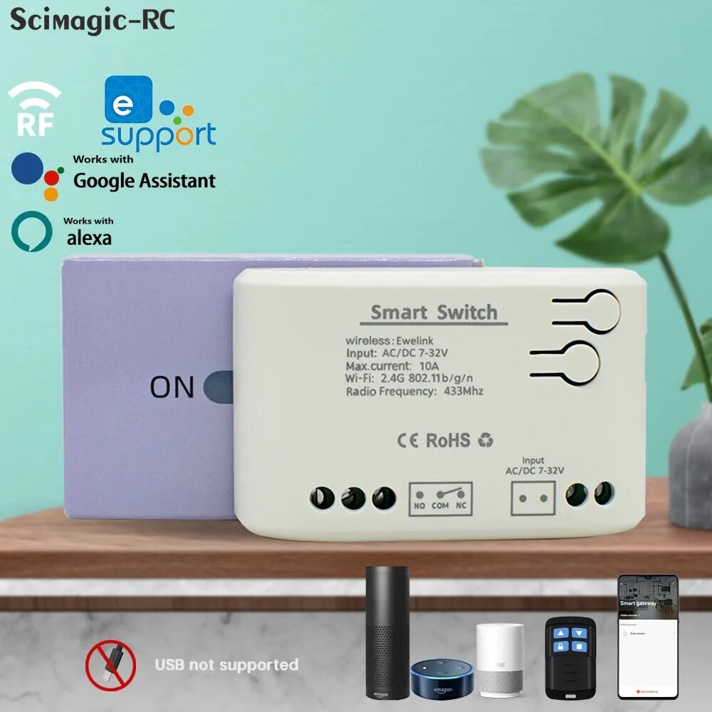 Ewelink WIFI 1CH RF433 Умный выключатель домашней автоматизации 12 В 24 В 10 А Реле самоблокирующееся толчковое