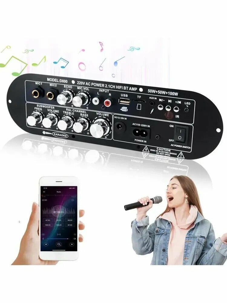 Плата усилителя мощности D800 2.1-канальный сабвуфер Bluetooth 5.0 высокой 12/19 В-Европейский стандарт