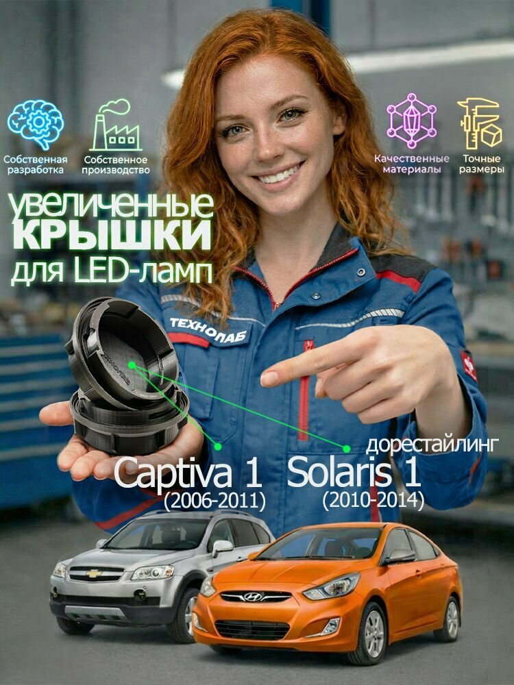 Увеличенные крышки фар Hyundai Solaris 1 (2010-2014) / Chevrolet Captiva 1 (2006-2011) под LED лампы