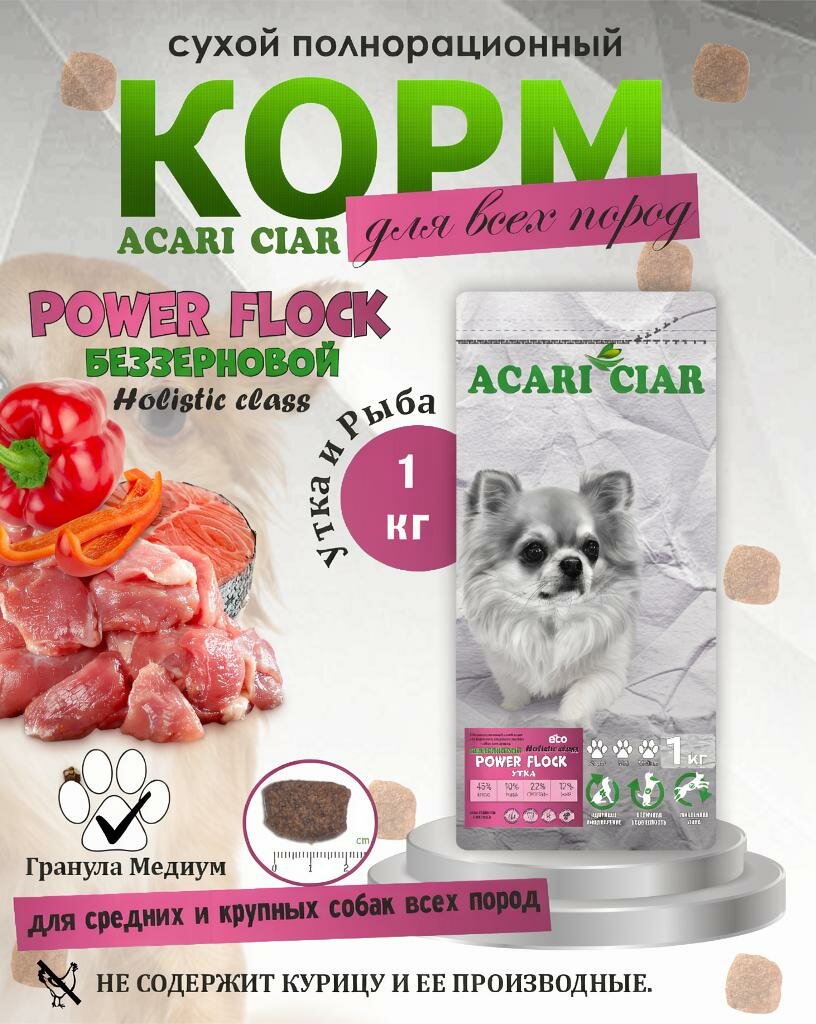 Сухой корм для собак Acari Ciar Power Flock Duck 1 кг медиум гранула