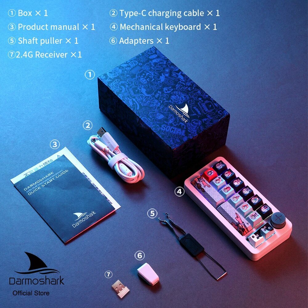 Darmoshark SK16 Механическая цифровая клавиатура Bluetooth 16 клавиш Huano