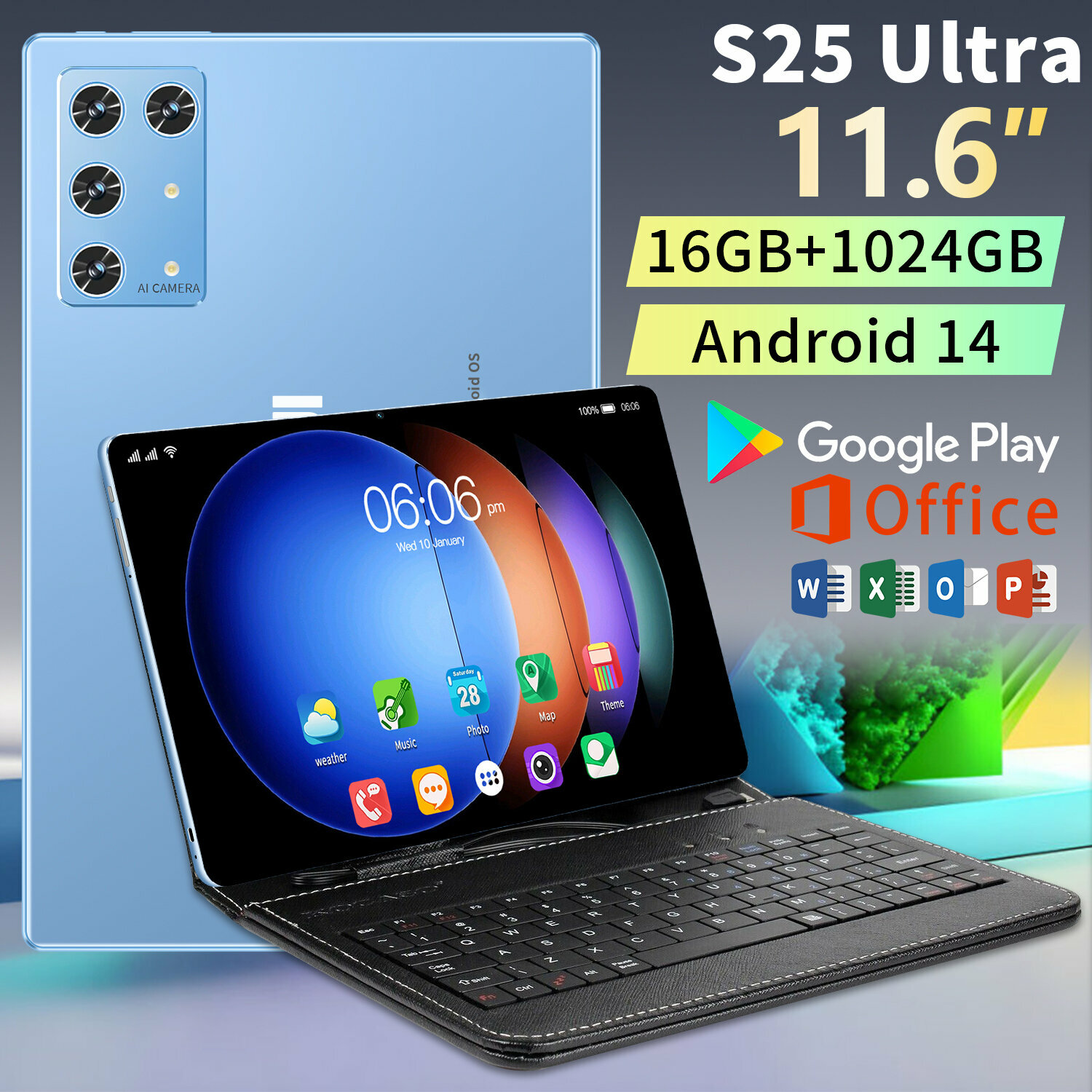 Игровой планшет S25 Ultra, 11.6" IPS, Android 14, клавиатура, мышь, чехол, стилус, пленка