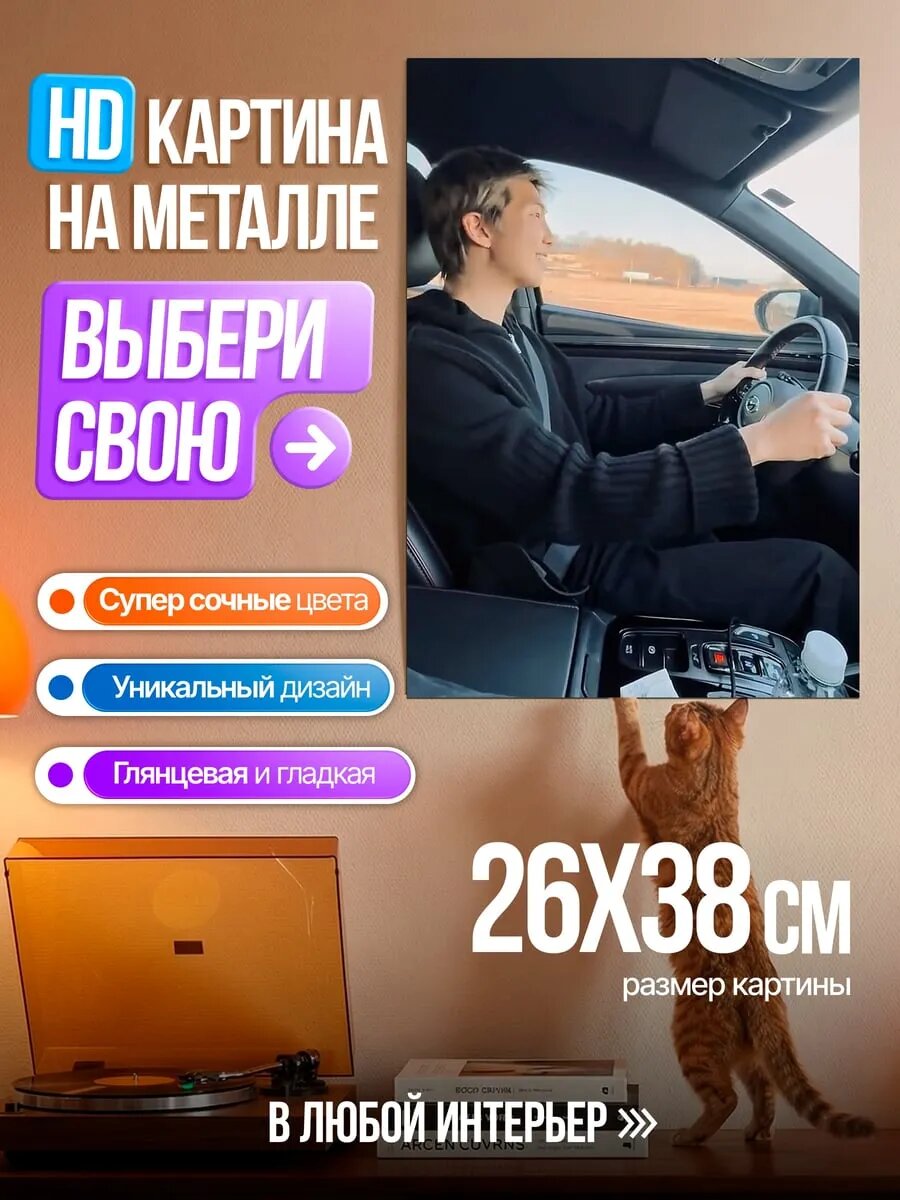 Картина на HD металле Парень за рулем