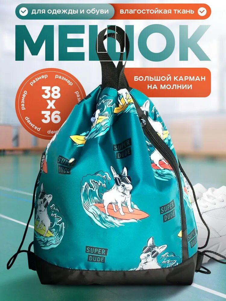 Мешок для обуви школьный, сумка для обуви в школу с собачкой