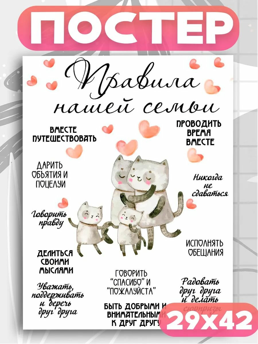 Постер на стену Правила дома, , плакат 1шт, А3 размер.